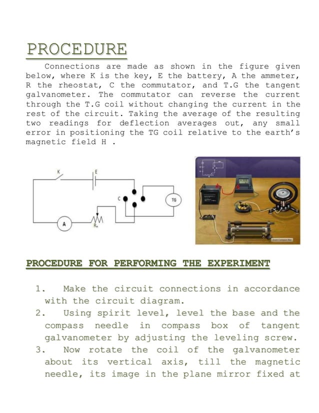 Physics Earth magnetic field using tangent galvanometer | DOCX ...
