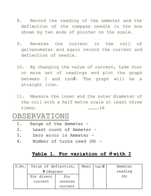 Physics Earth magnetic field using tangent galvanometer | DOCX | Physics | Science