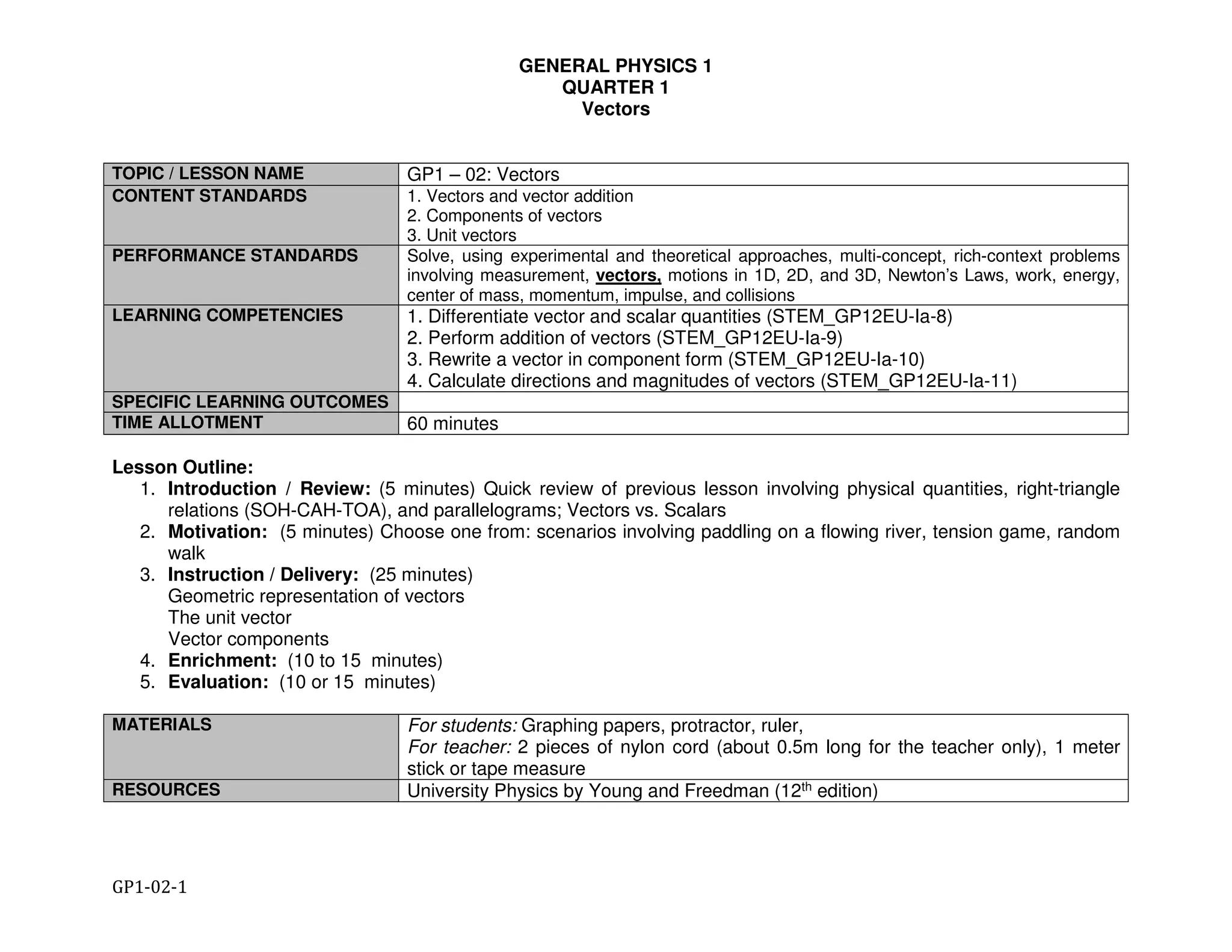GENERAL PHYSICS 1 TEACHING GUIDE | PDF
