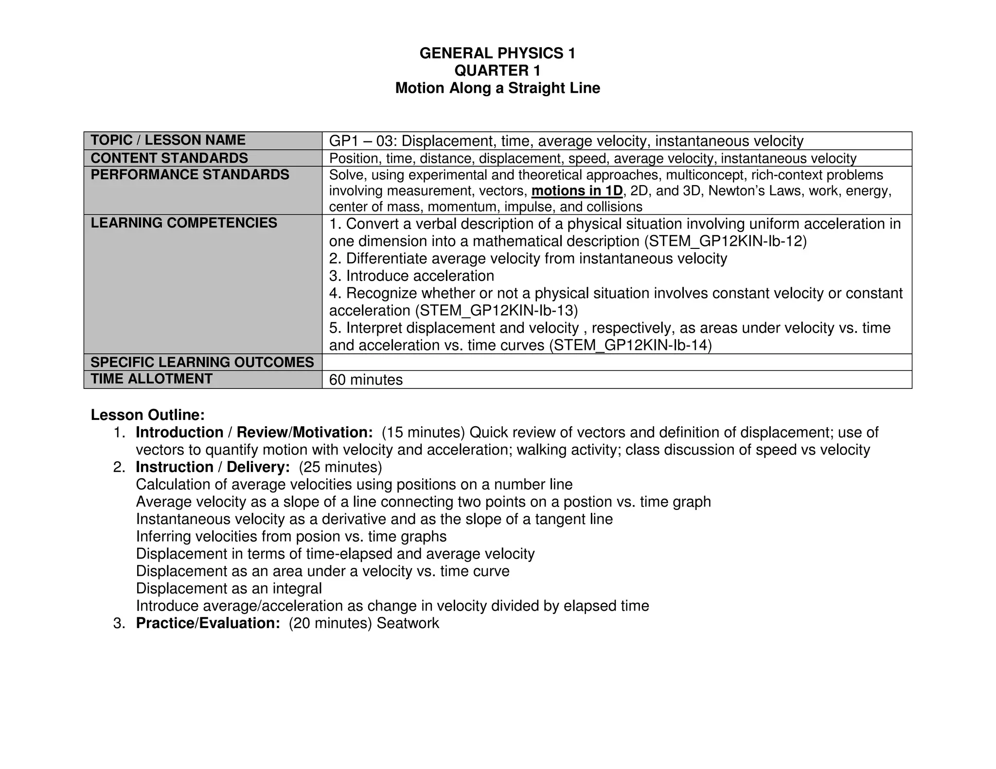 GENERAL PHYSICS 1 TEACHING GUIDE | PDF
