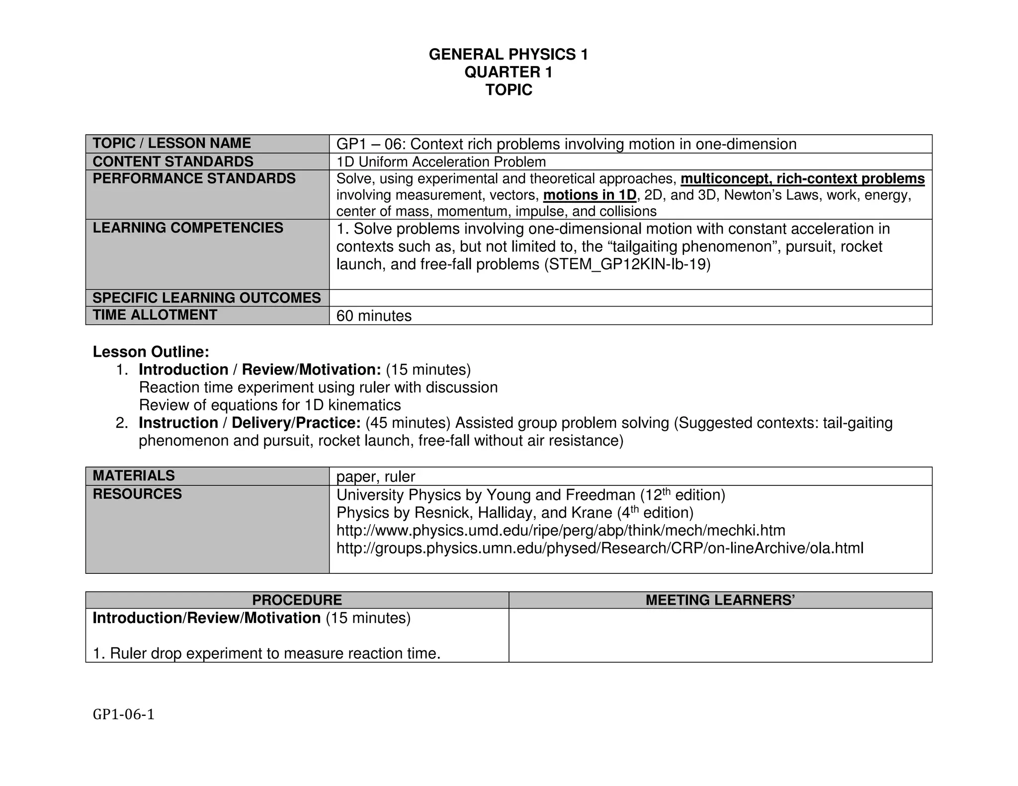 GENERAL PHYSICS 1 TEACHING GUIDE | PDF