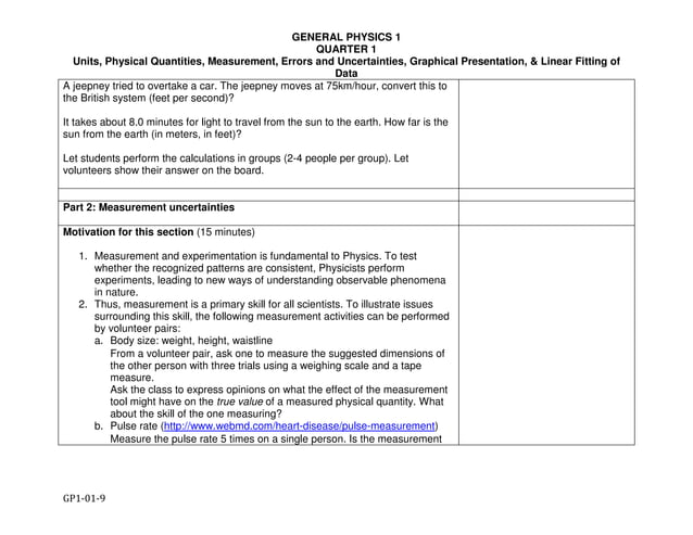 GENERAL PHYSICS 1 TEACHING GUIDE | PDF | Professional School ...