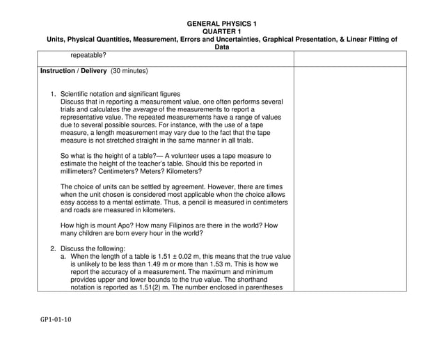 GENERAL PHYSICS 1 TEACHING GUIDE | PDF | Professional School ...