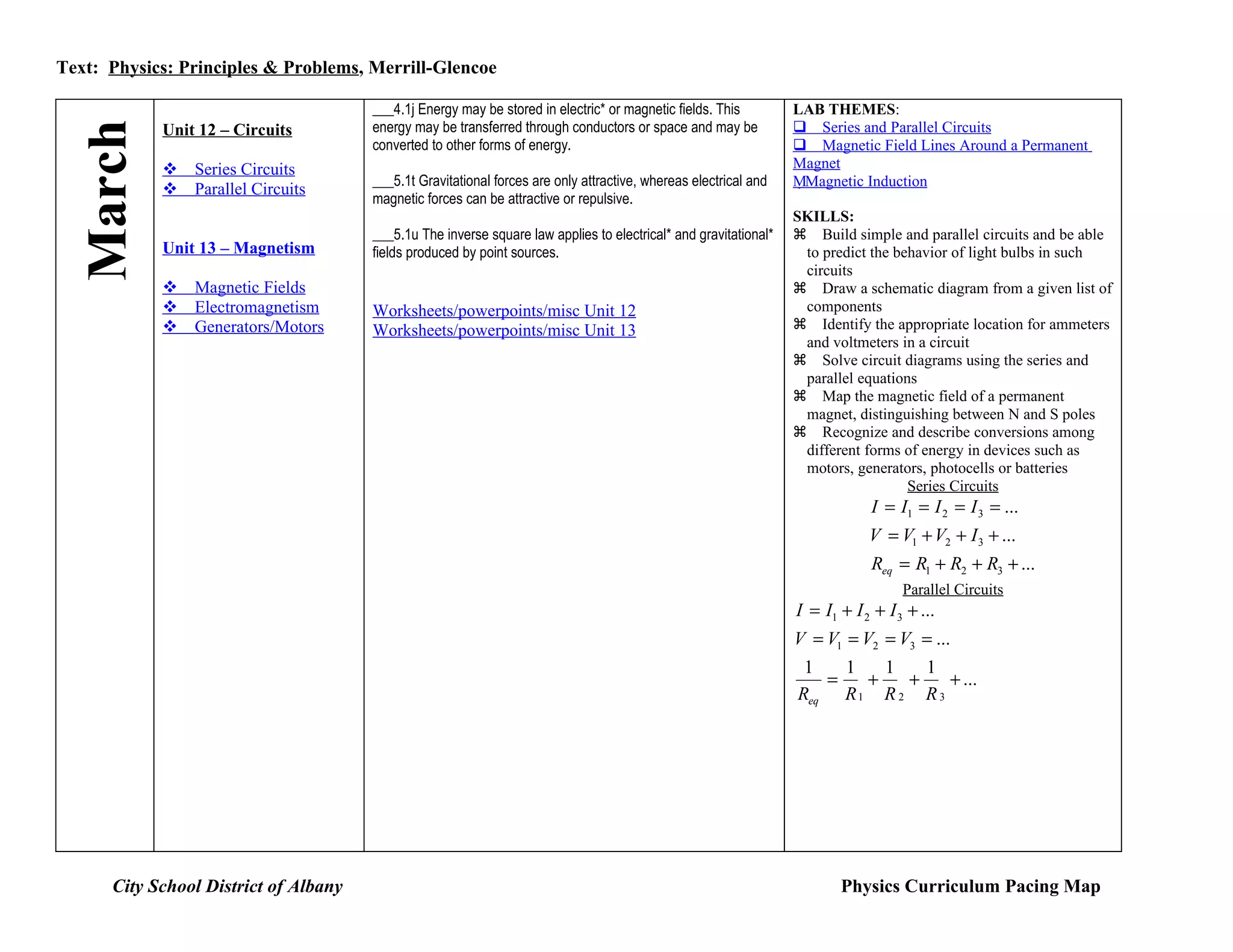 Regents Physics Pacing Map | DOC