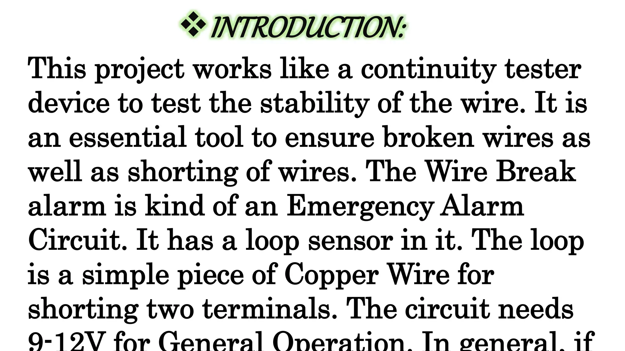 WIRE BREAK CIRCUIT ALARAM | PPTX