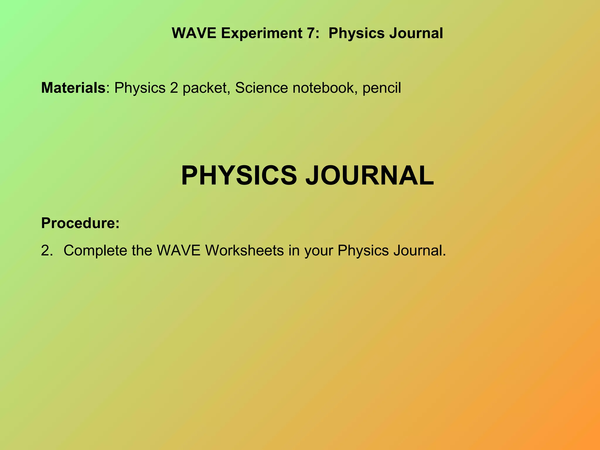 Physics2a experiments- Waves: Detailed lab experiments on light & sound ...