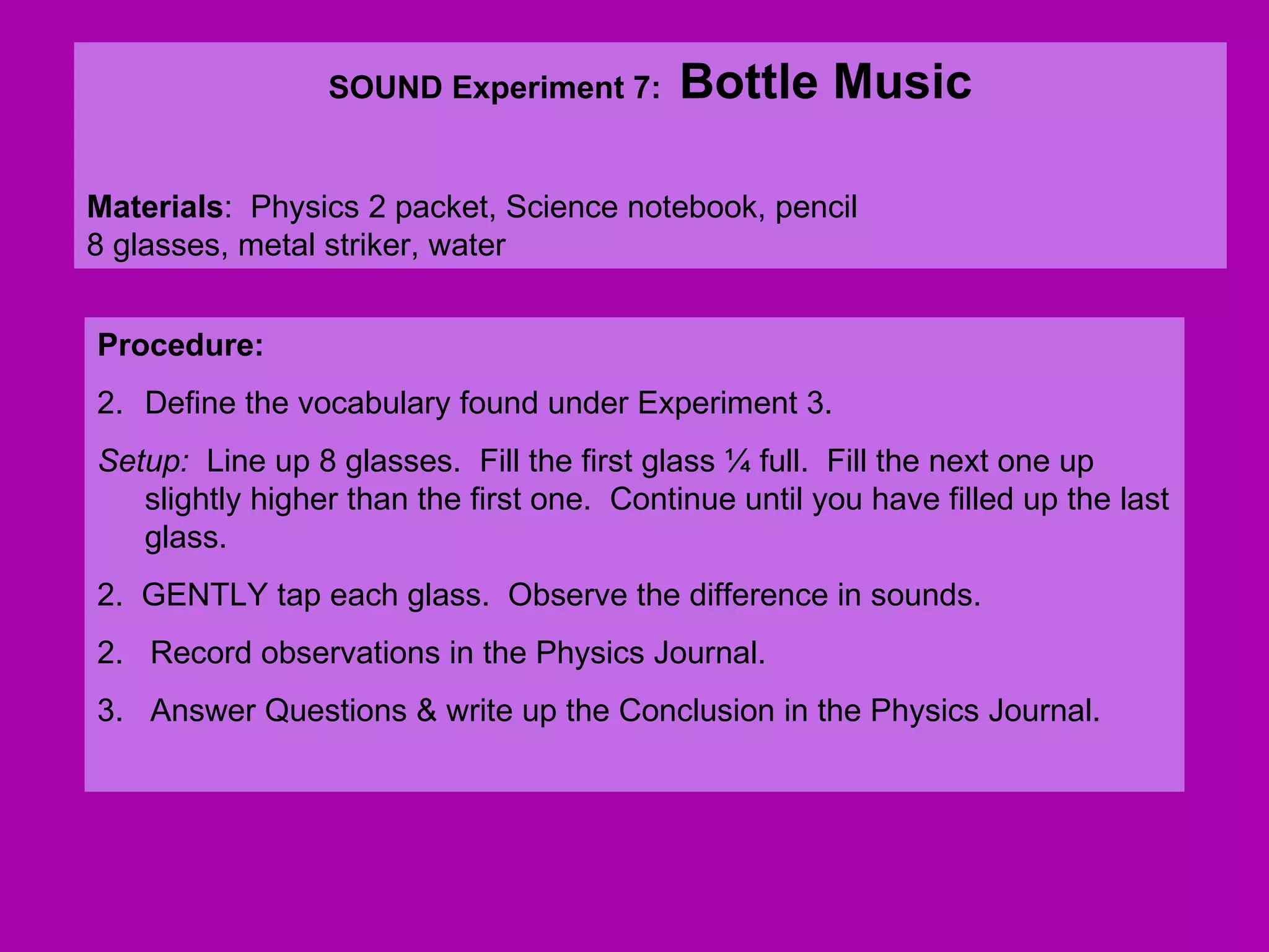 Physics3a experiments sound: Detailed experiments on sound waves for ...