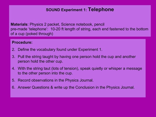 Physics3a experiments sound: Detailed experiments on sound waves for middle school | PPT