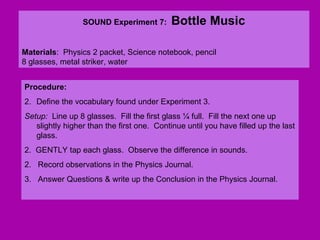 Physics3a experiments sound: Detailed experiments on sound waves for ...