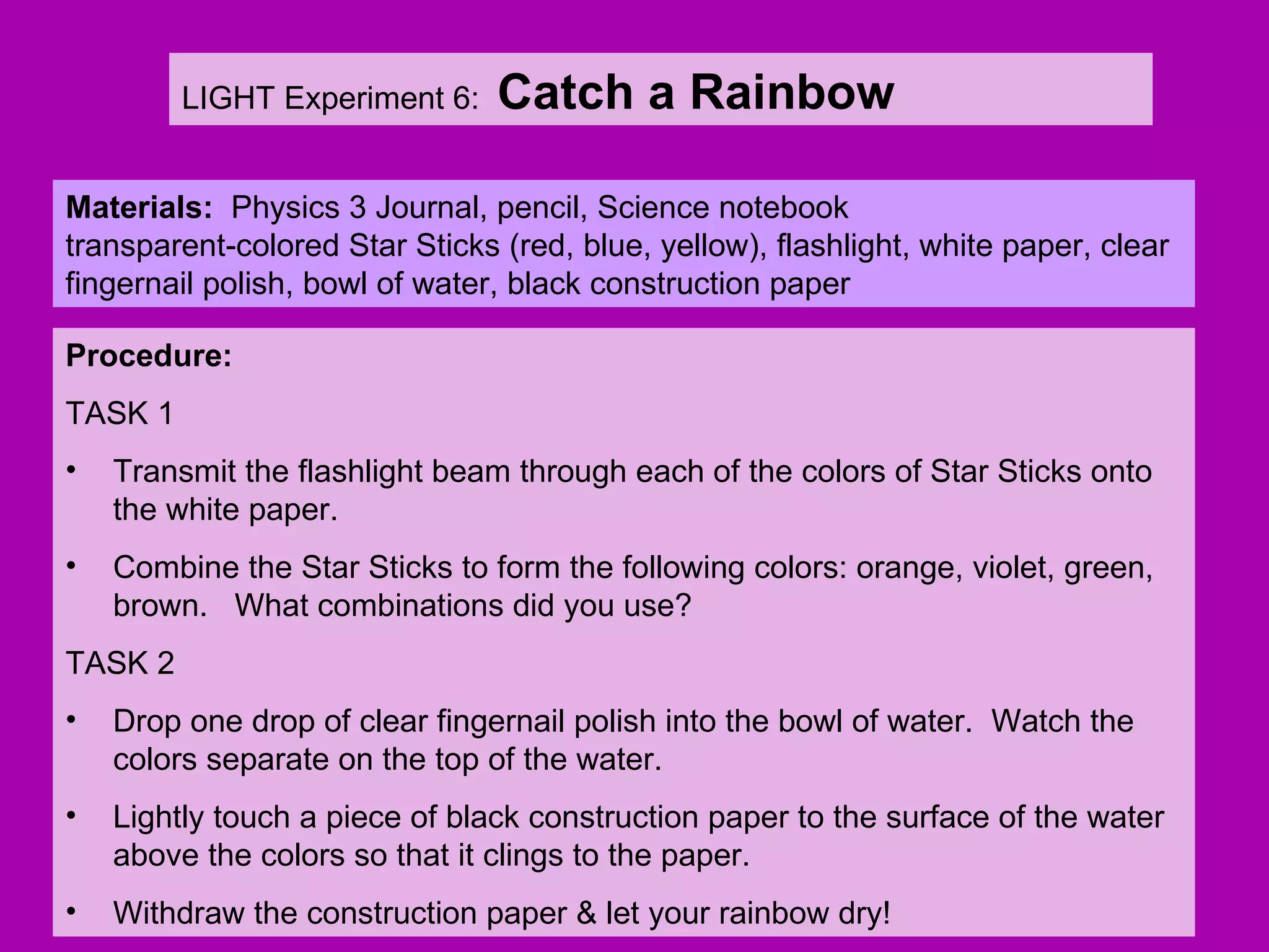 Physics3 experiments light, Detailed experiments on Light waves ...