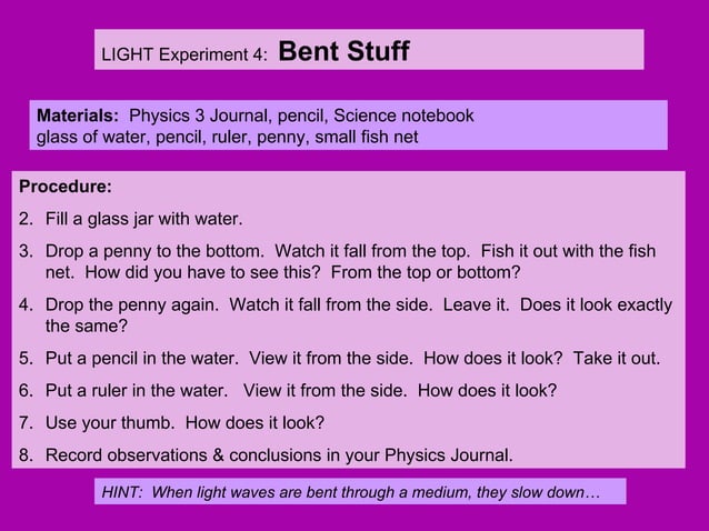 Physics3 experiments light, Detailed experiments on Light waves ...