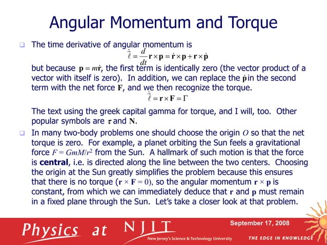 physics430_lecture06. center of mass, angular momentum | PPT