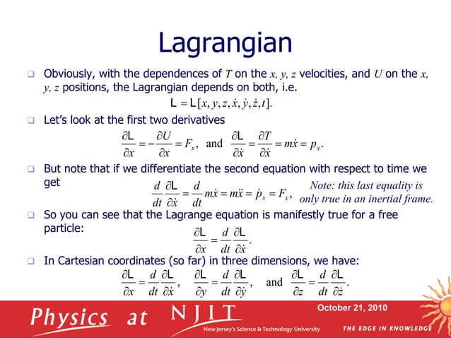 physics430_lecture15.ppt Dale. E. Gary Lagrange Equations | PPT | Physics | Science