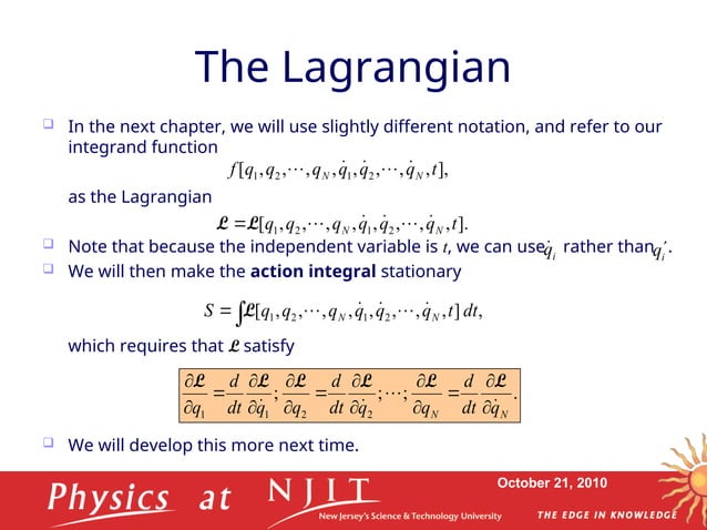 Physics 43Lecture 15 Lagrange’s Equations.ppt