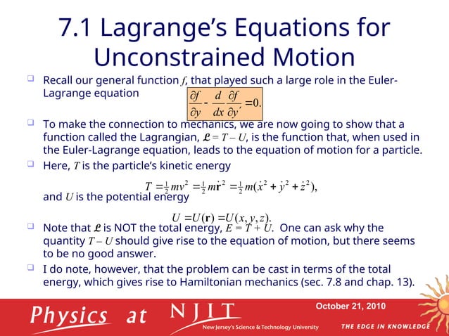 Physics 43Lecture 15 Lagrange’s Equations.ppt