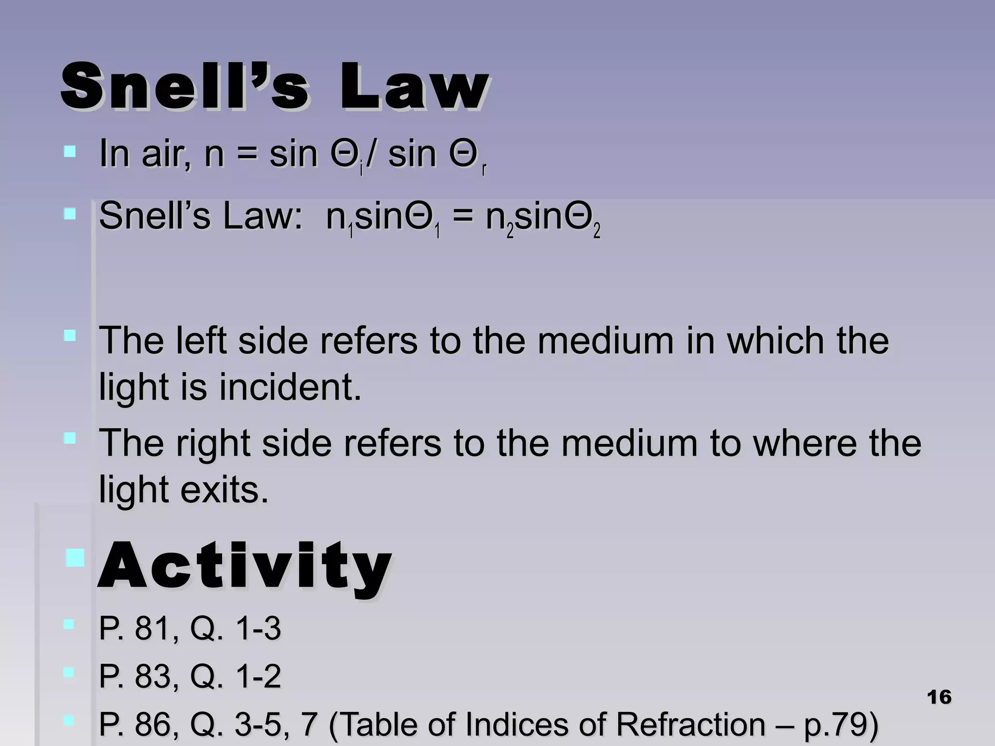 Physics 504 chapter 3&4 refraction & lenses | PPT