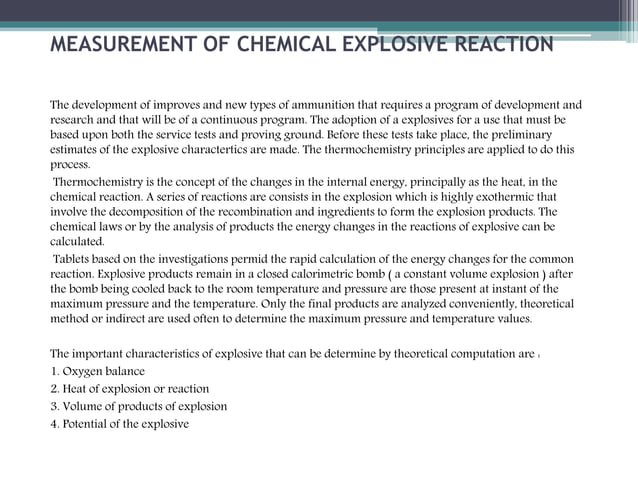 Physics and chemistry of explosions | PPTX