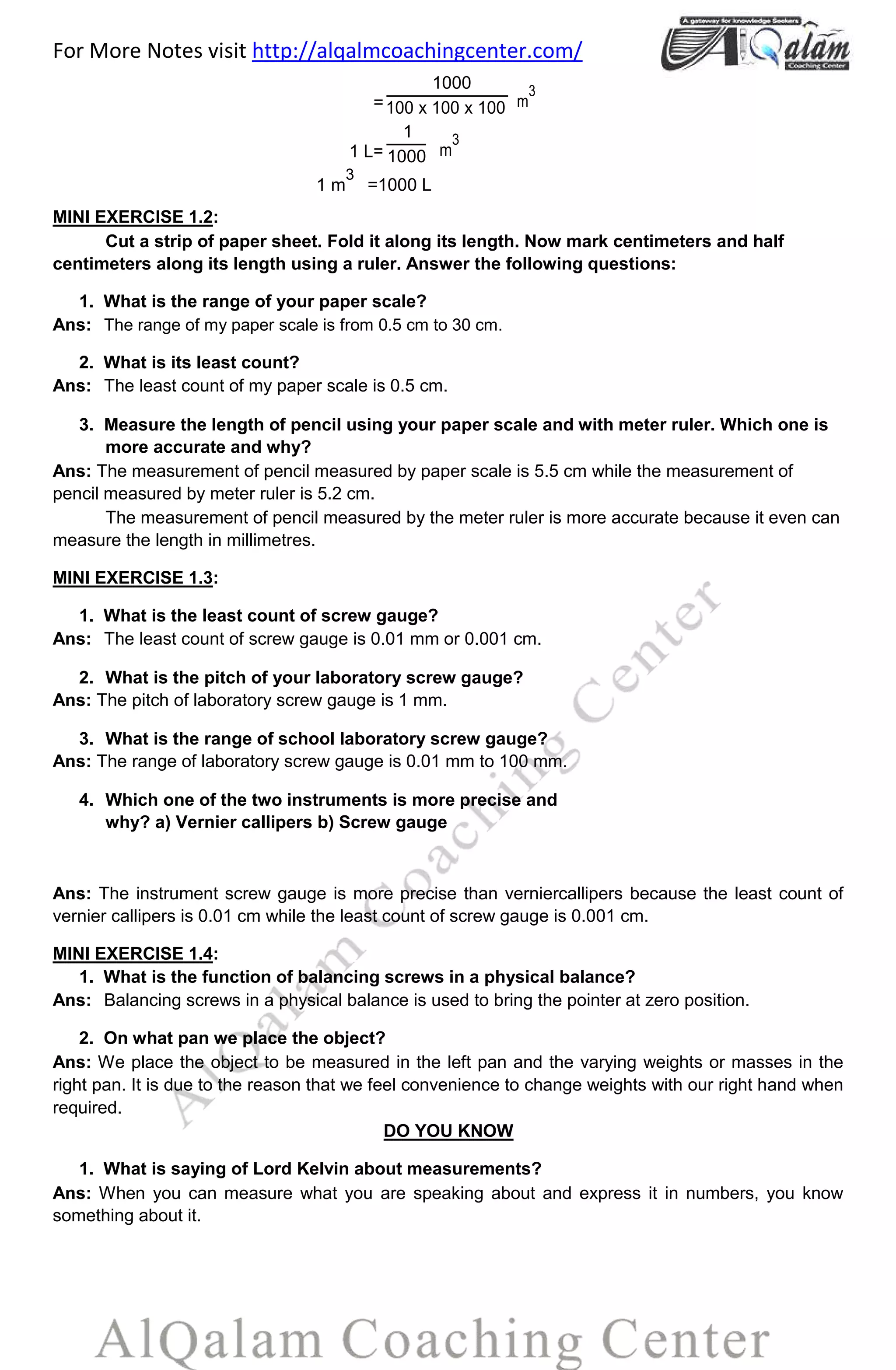 Physics chapter 1 9th | PDF