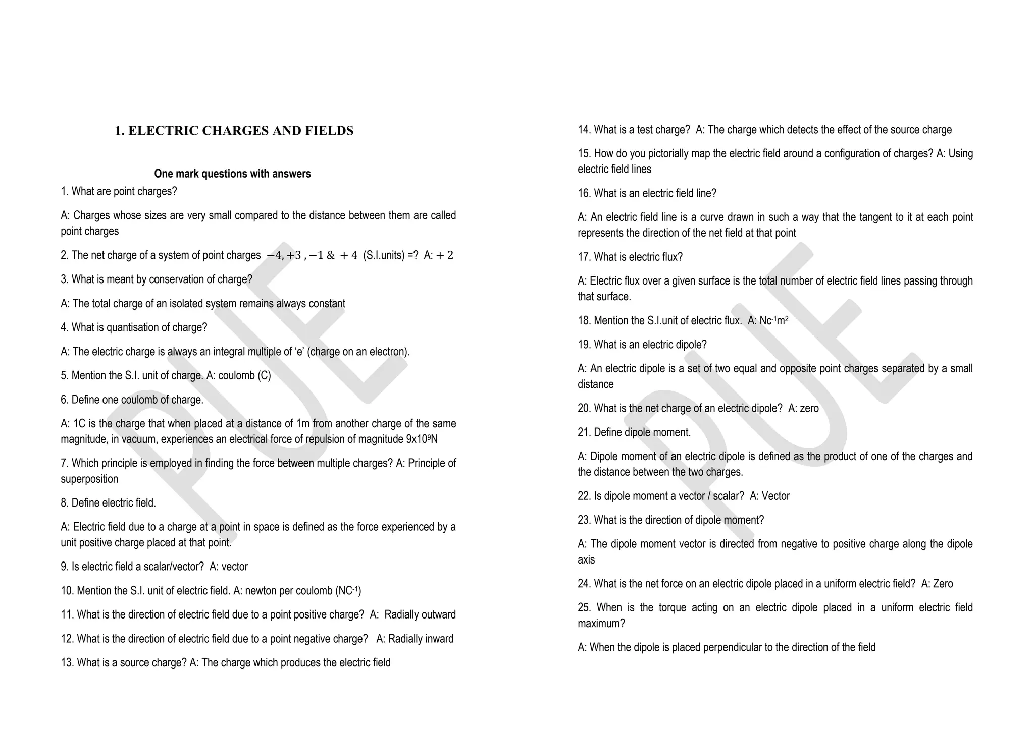 Physics Chapter wise important questions II PUC | PDF
