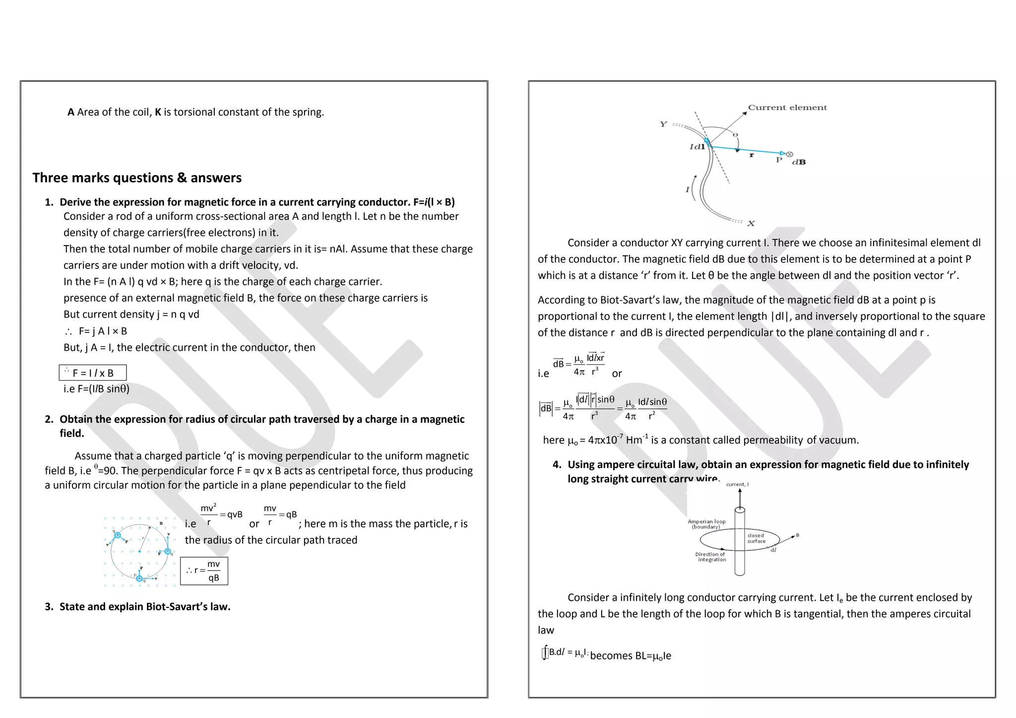 Physics Chapter wise important questions II PUC | PDF