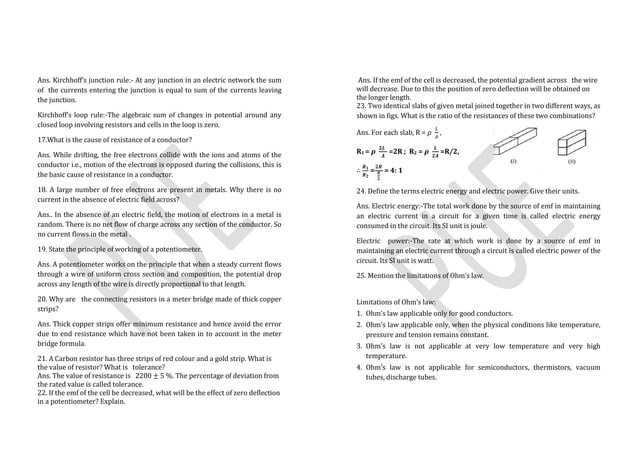 Physics Chapter wise important questions II PUC | PDF | Physics | Science