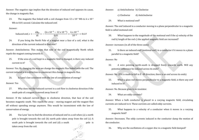 Physics Chapter wise important questions II PUC | PDF | Physics | Science