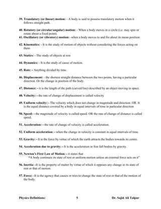 Definitions of 250 Physics terms | PDF