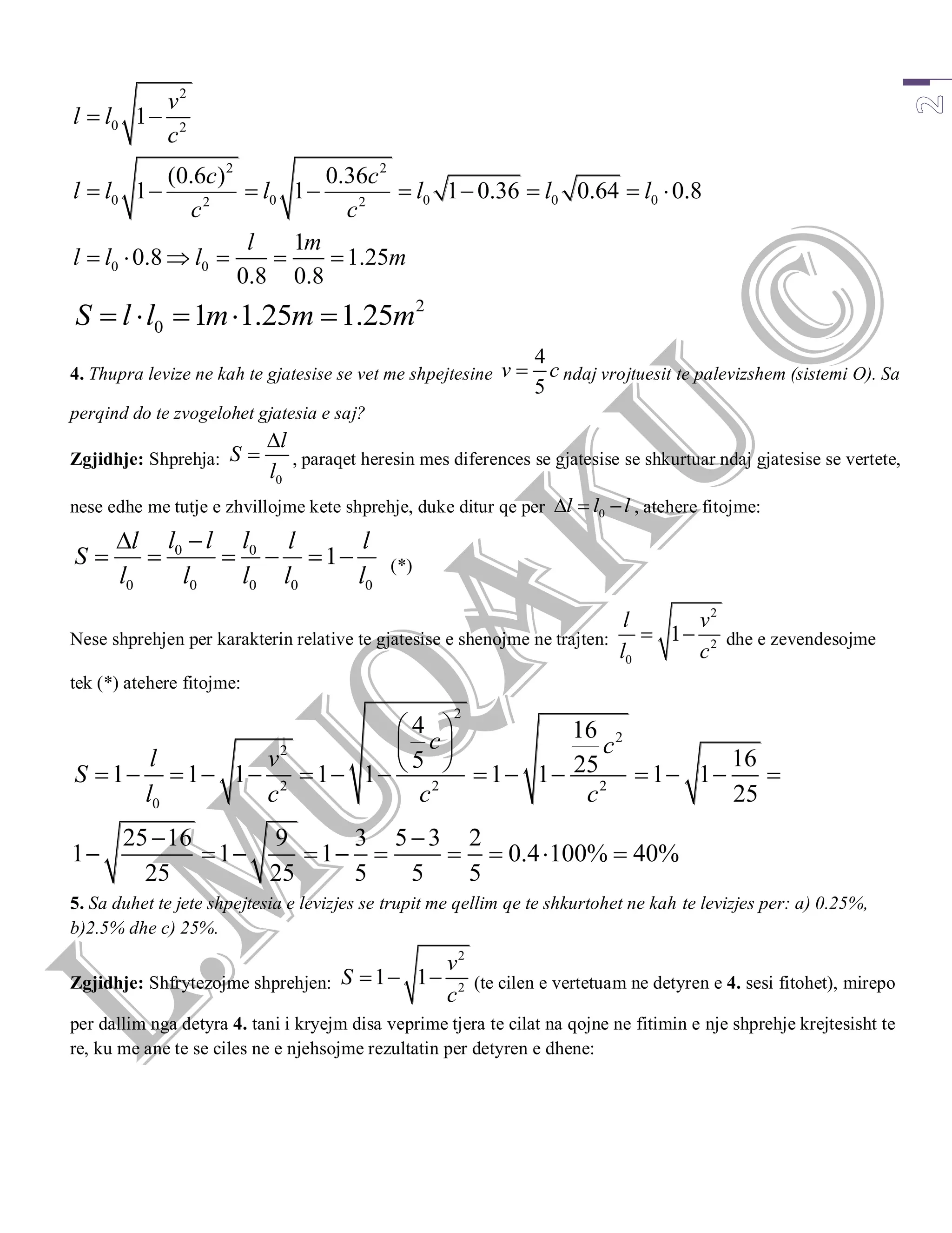 Zgjidhja e detyrave te kapitullit “Fizika Relativiste” te libri “Fizika ...
