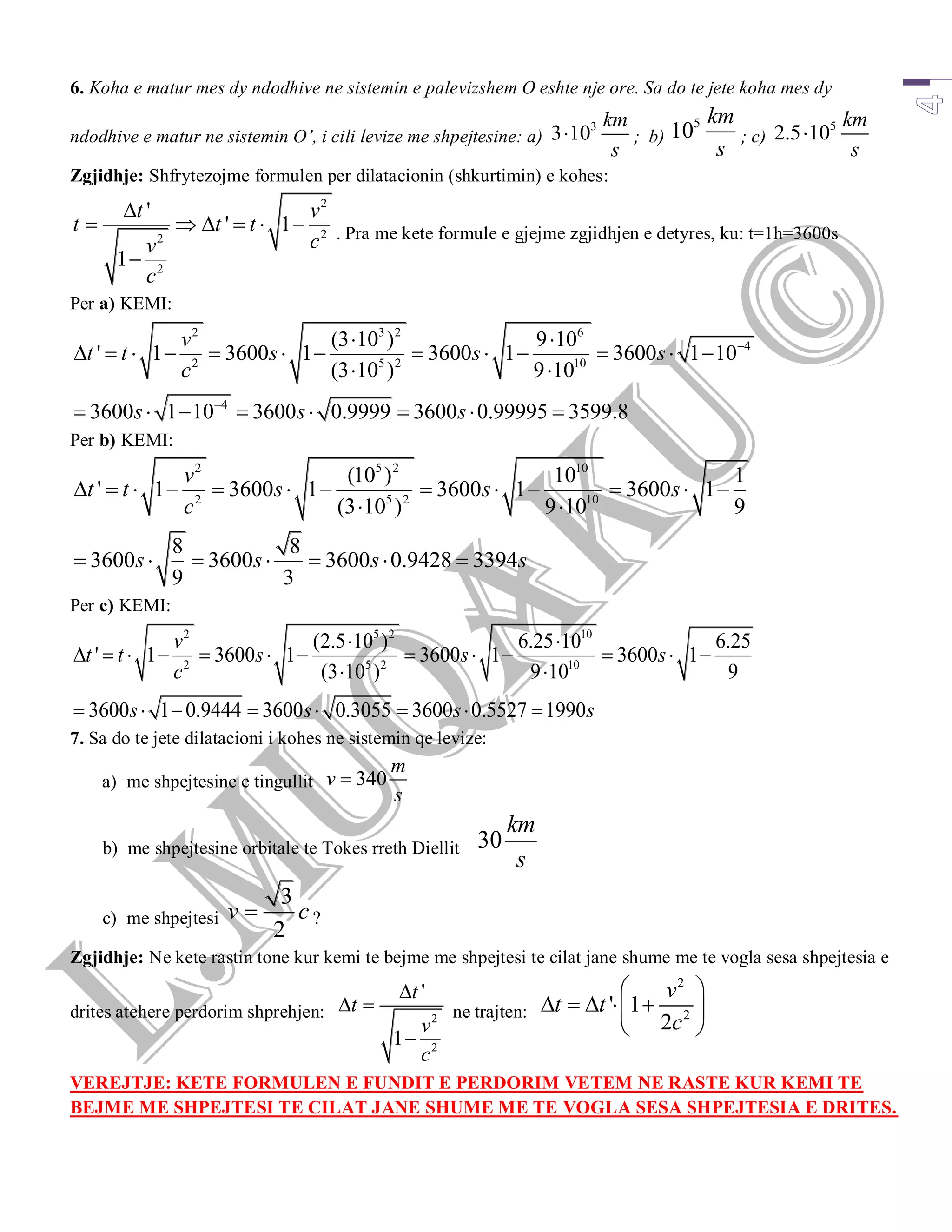 Zgjidhja e detyrave te kapitullit “Fizika Relativiste” te libri “Fizika 12”, per gjimnazin e ...