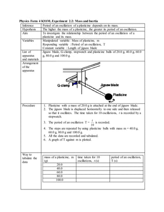 Physics Form 4 KSSM Experiment 2.2 | DOCX