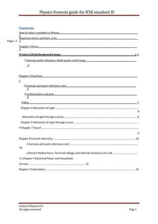 icse class 10 physics subject formula unit wise | PPT