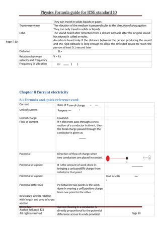 icse class 10 physics subject formula unit wise | PPT