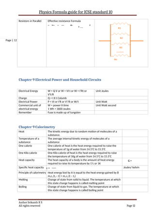 icse class 10 physics subject formula unit wise | PPT