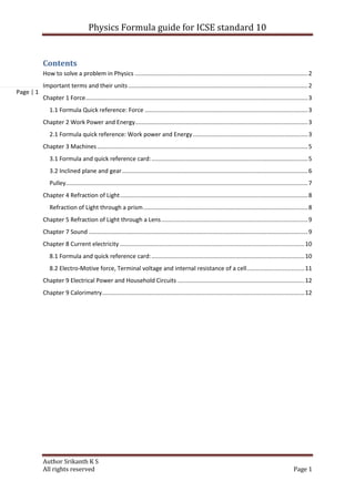 Physics formula ICSE_Standard 10 | PDF