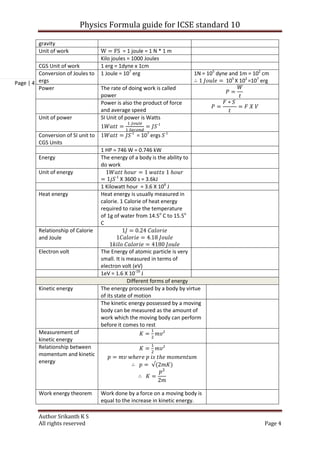 Basic Physics Formulas Grade 10