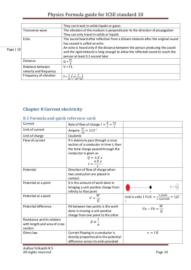 Spice Of Lyfe Physics Formula Sheet Grade 12 Pdf
