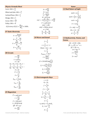 basic useful physics Formula for biginner | PDF