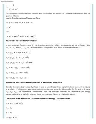 Physics formulas list | PDF