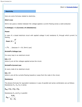 Physics formulas list | PDF