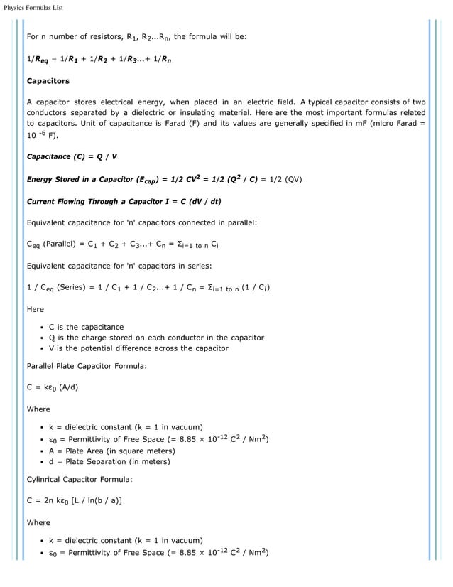 Physics formulas list | PDF