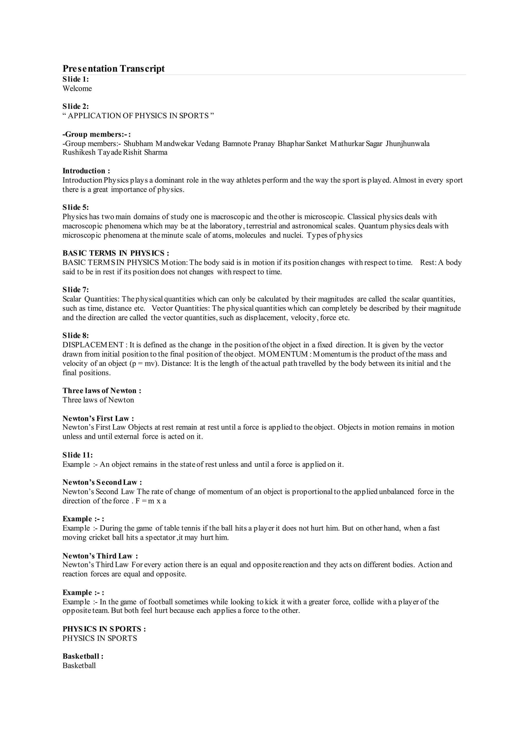 Physics in sports | DOCX