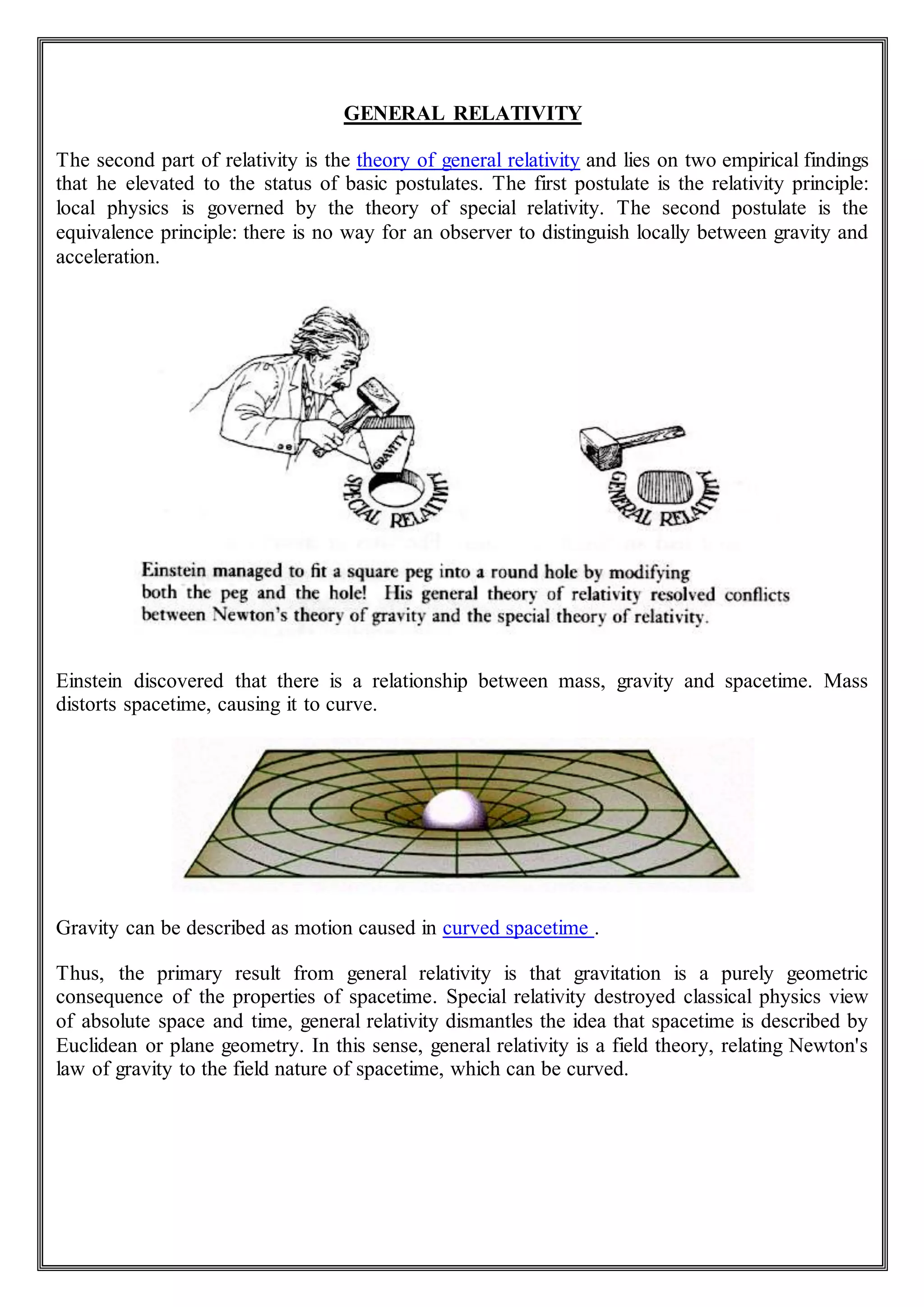 PHYSICS INVESTIGATORY PROJECT ON THEORY OF RELATIVITY HYPOTHESIS AND ...