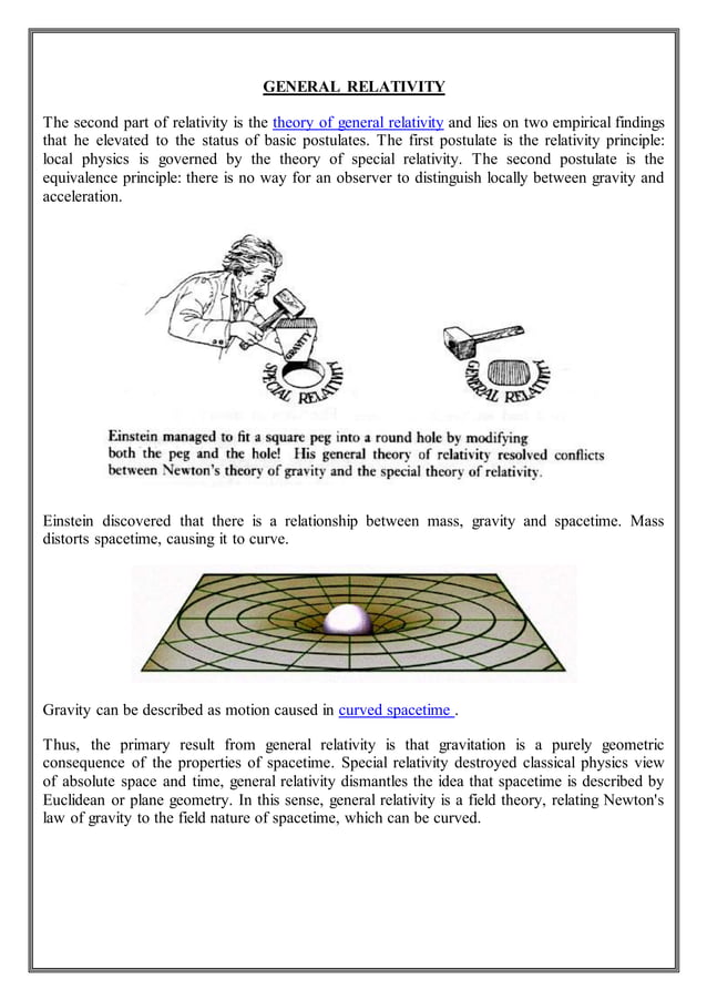 PHYSICS INVESTIGATORY PROJECT ON THEORY OF RELATIVITY HYPOTHESIS AND CONCLUSIONS FOR CLASS 12 ...