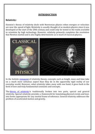 PHYSICS INVESTIGATORY PROJECT ON THEORY OF RELATIVITY HYPOTHESIS AND ...