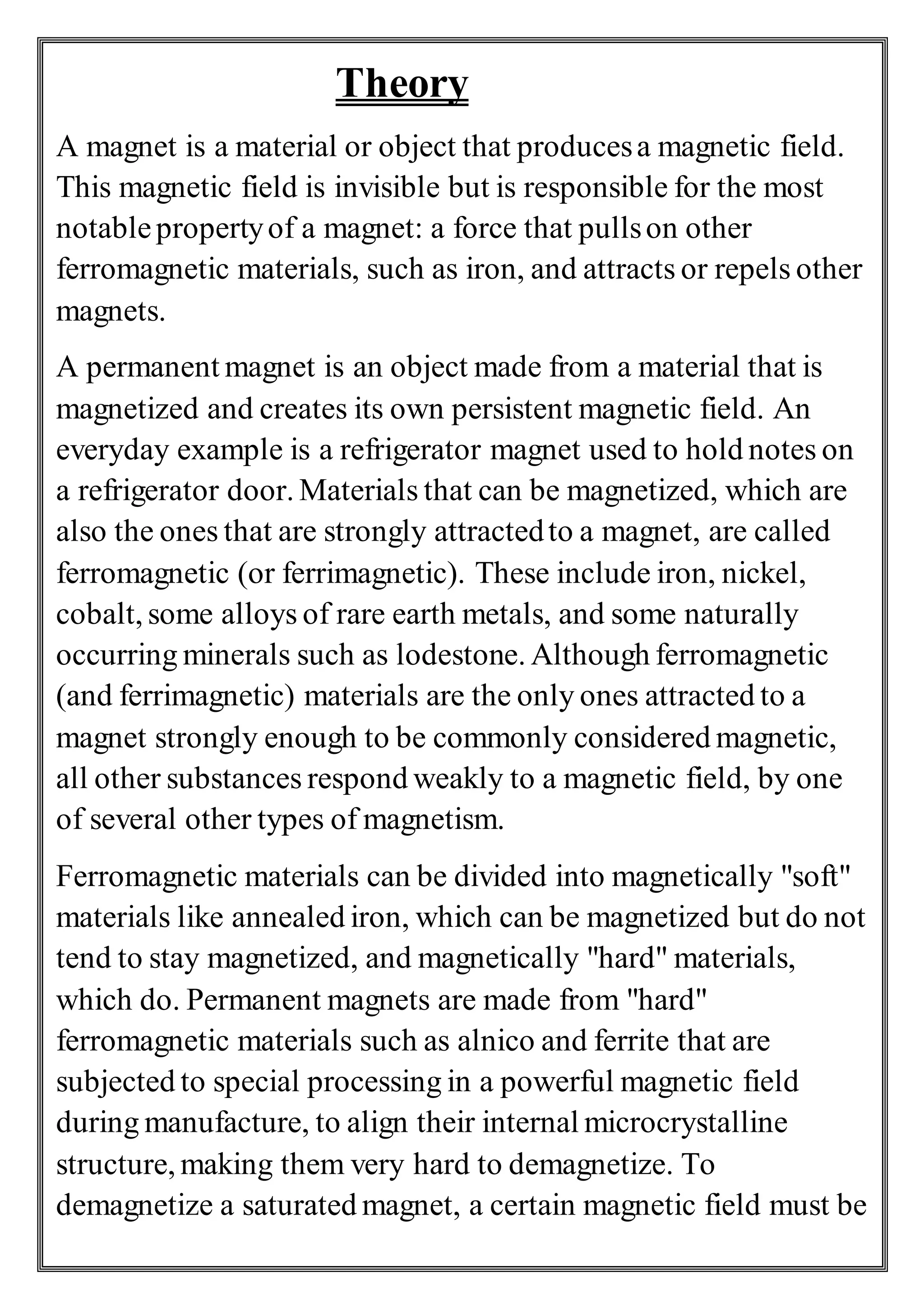 DEPENDENCE OF HIGH TEMPERATURE ON STRENGTH OF MAGNET | DOCX