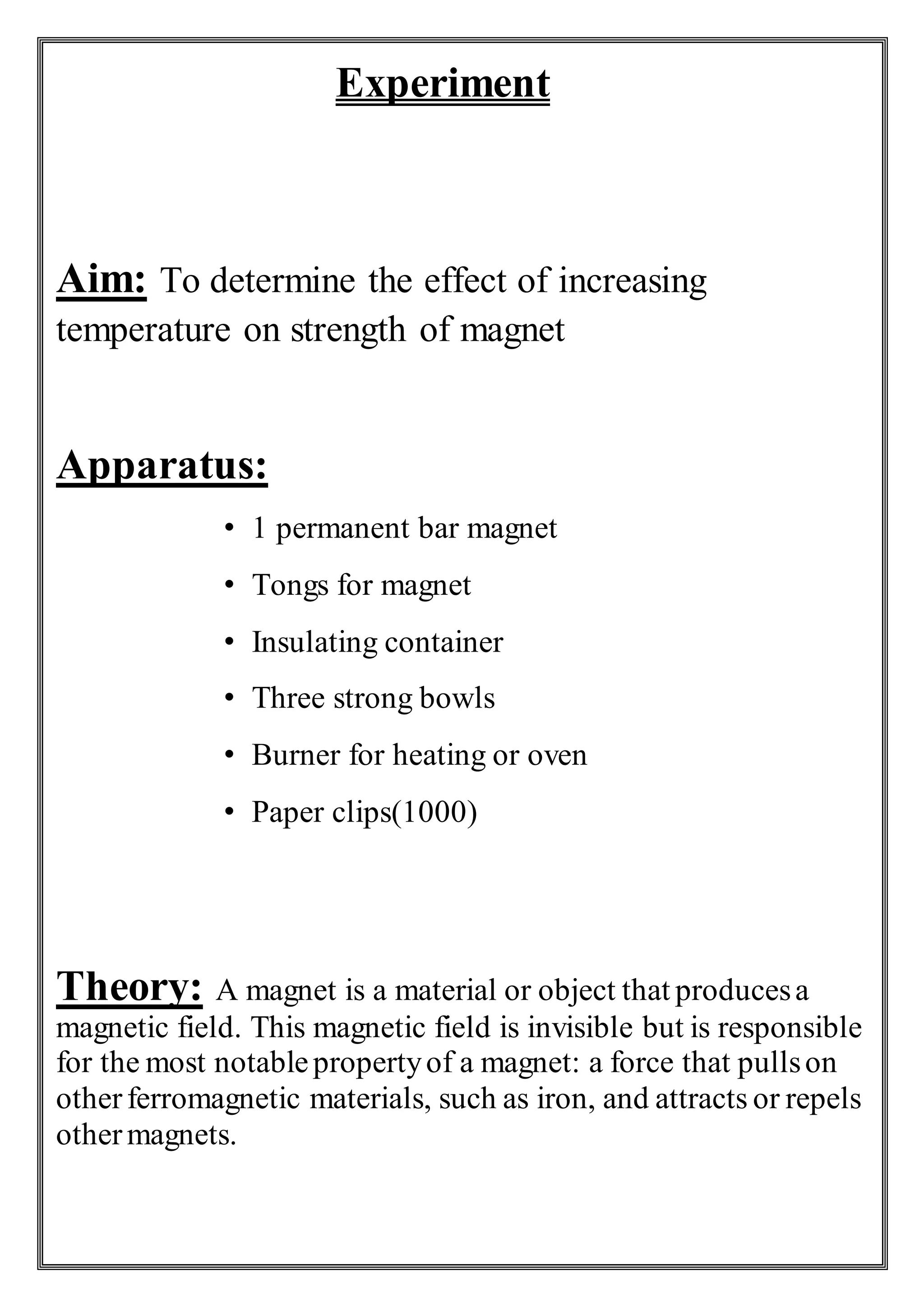 DEPENDENCE OF HIGH TEMPERATURE ON STRENGTH OF MAGNET | DOCX