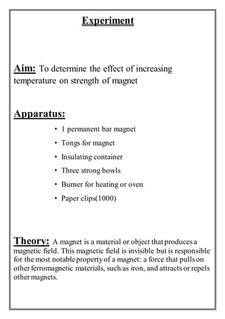 DEPENDENCE OF HIGH TEMPERATURE ON STRENGTH OF MAGNET | DOCX