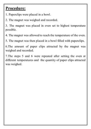 DEPENDENCE OF HIGH TEMPERATURE ON STRENGTH OF MAGNET | DOCX