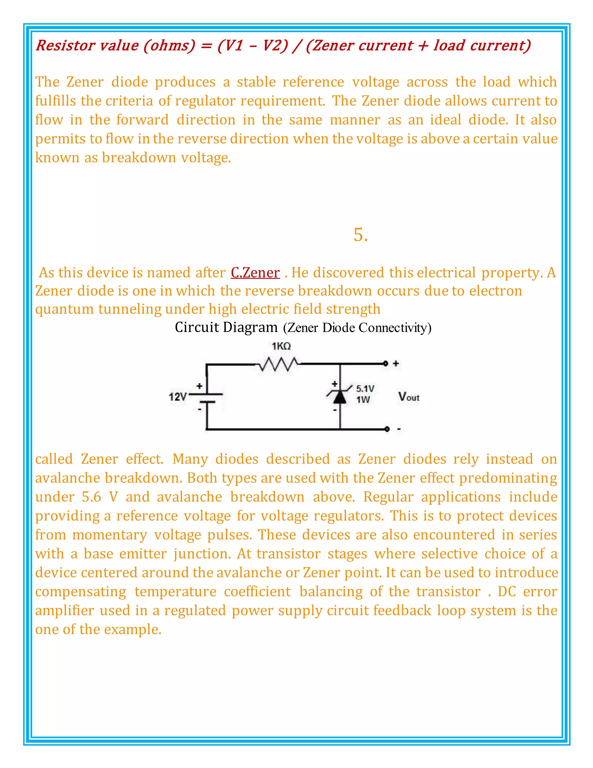 Physics Investigatory:To Study V-I Characteristics Of Zener Diode | DOCX