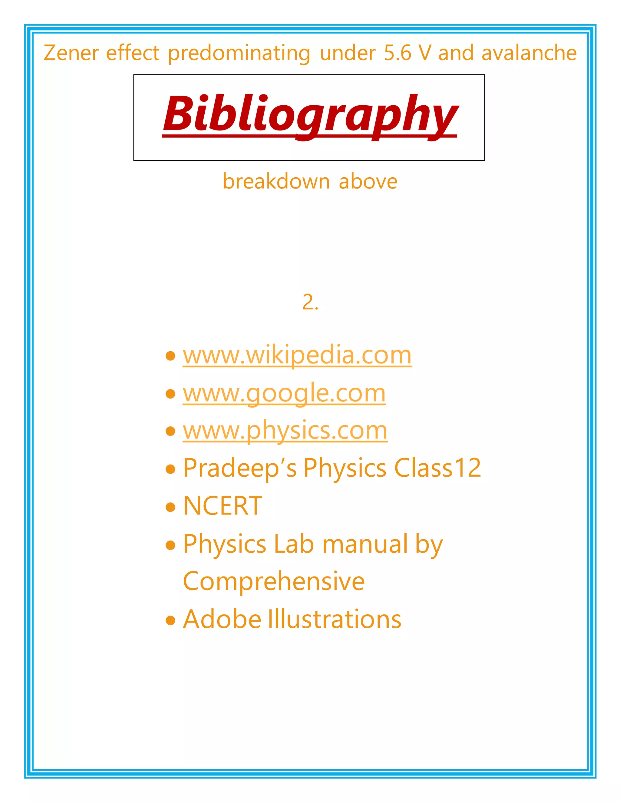 Physics Investigatory:To Study V-I Characteristics Of Zener Diode | DOCX